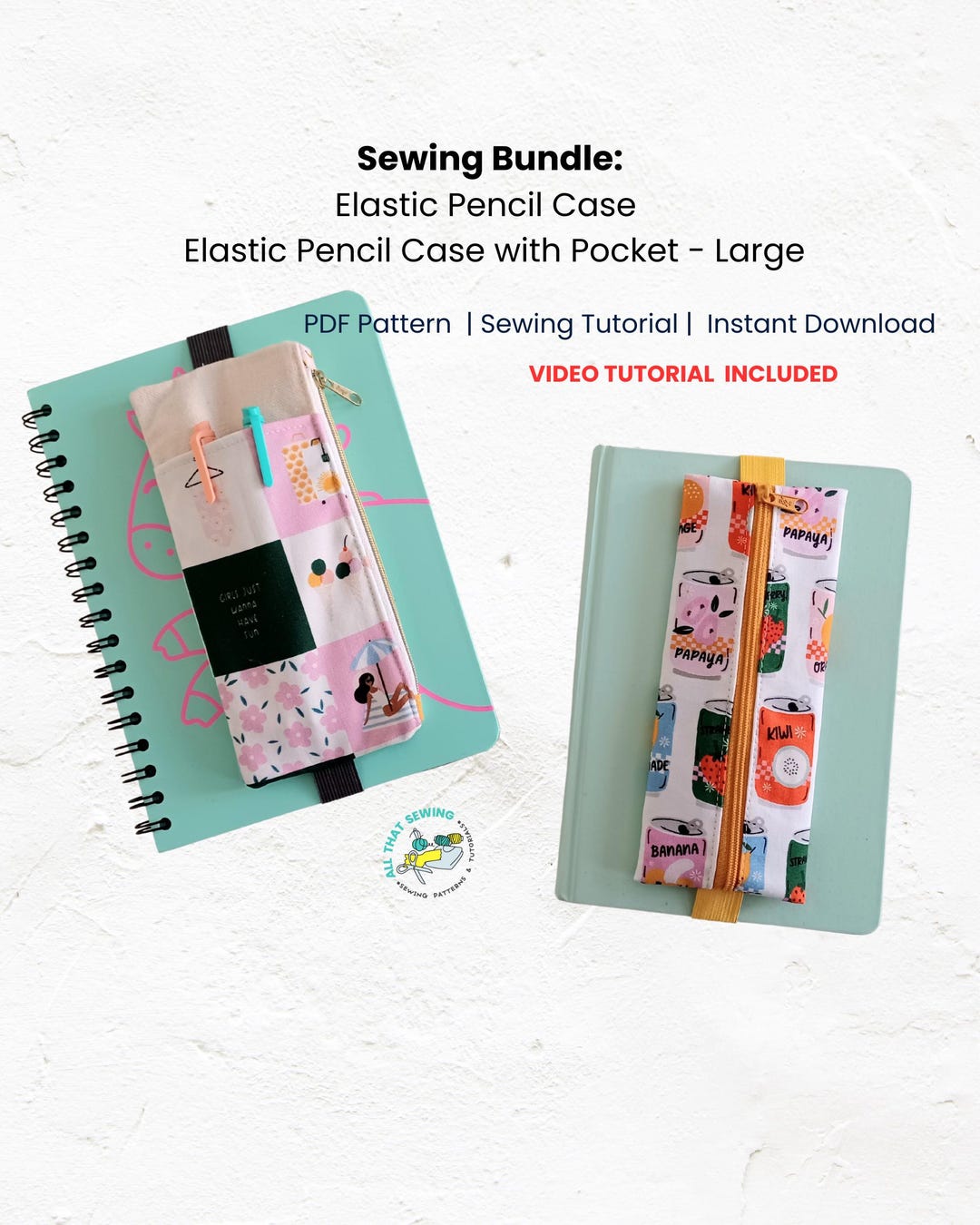 Elastic Pencil Case Set for A5 Diary Notebook, PDF Sewing Pattern ...