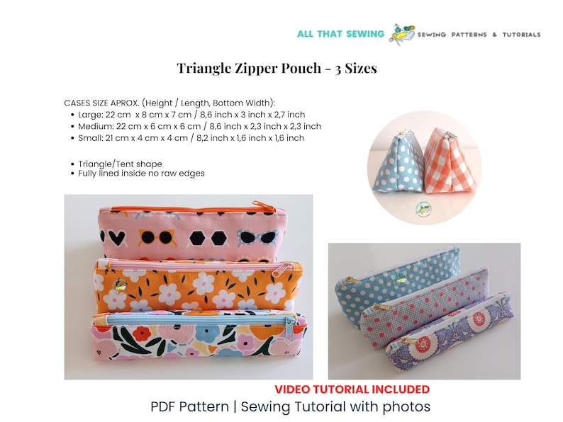 Zipper Pouch Set Pattern, Easy Zipper Pouch for Beginner Sewing Pattern ...