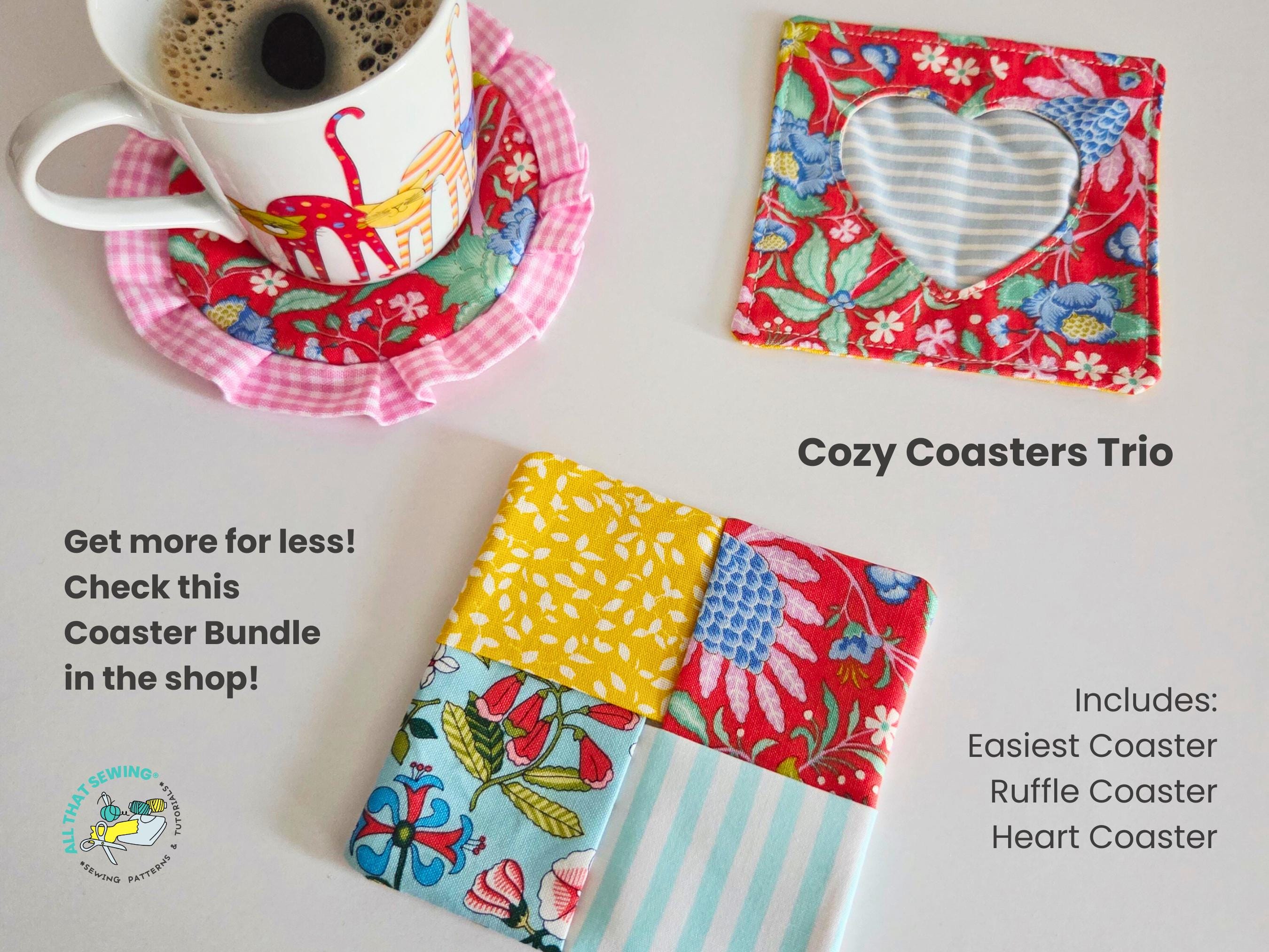 Fabric Coaster Pattern - Mug Rug Coaster Sewing Pattern PDF/ Quick Sew ...