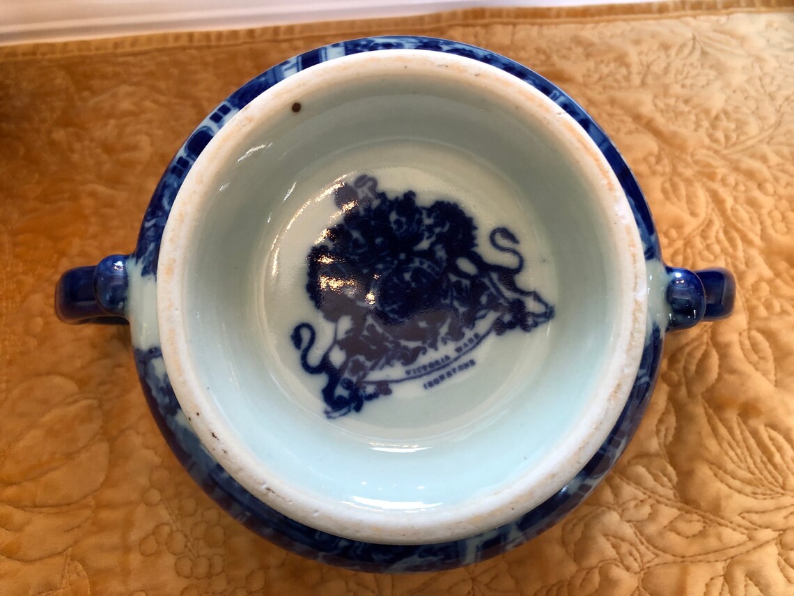 Victoria Ware Ironstone Two Handle Lidded Pot Urn, Flow Blue ...
