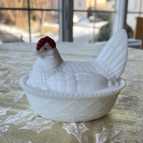 Milk Glass Hen - Etsy