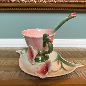 Vintage Franz Pink Flower Floralis Teacup and Saucer and Spoon Trio Set ...