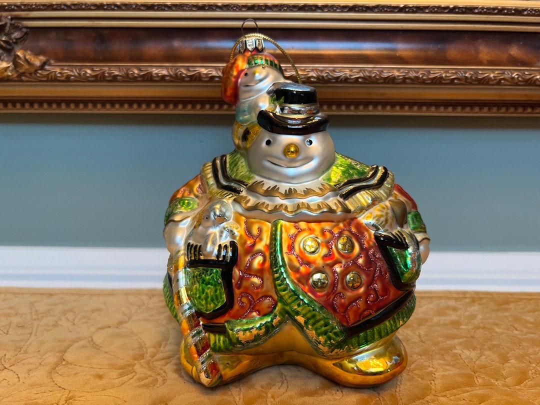 Vintage Fitz and Floyd Large Glass Snowman Ornament - Etsy