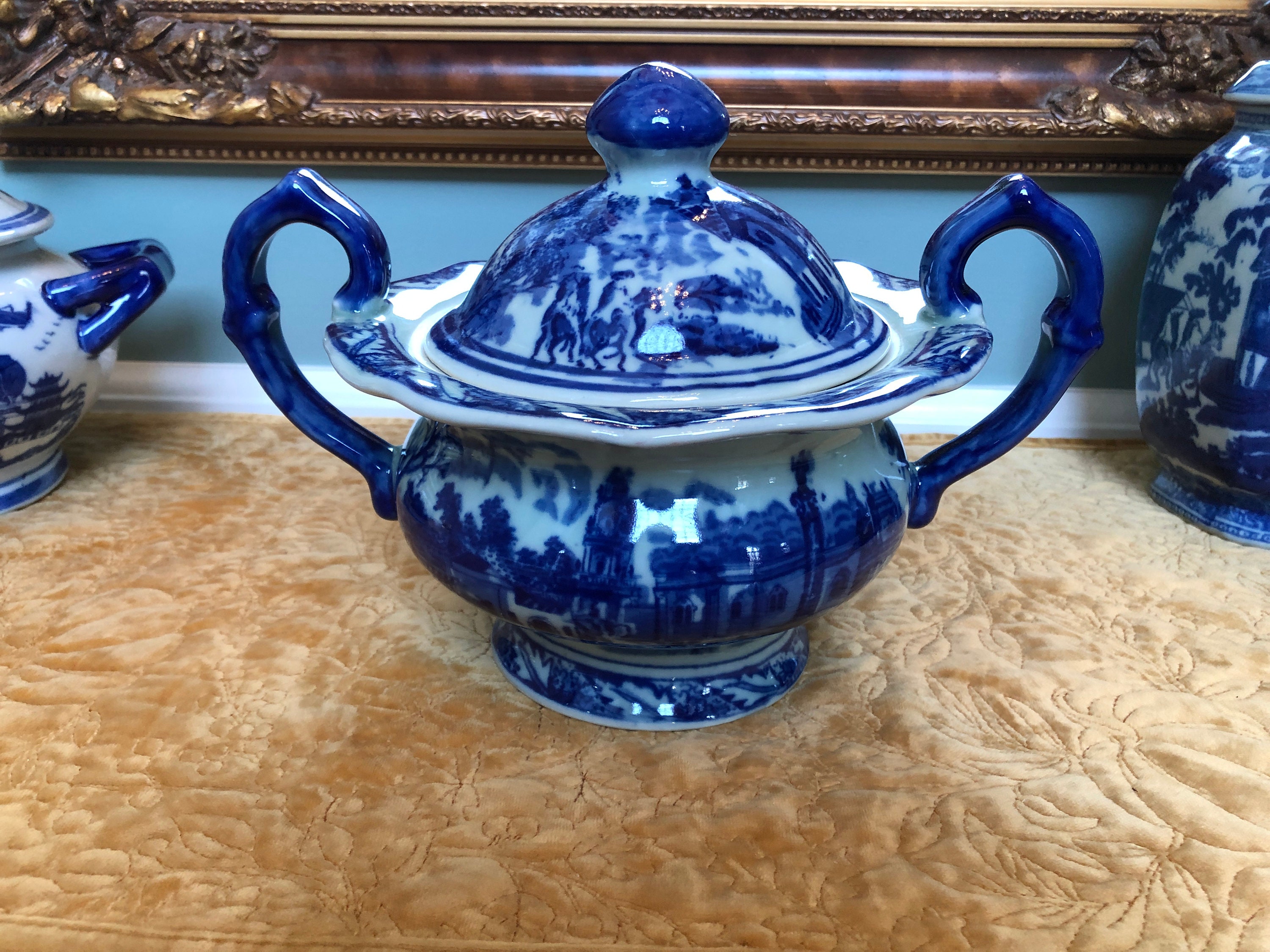 Vintage Victoria Ware Ironstone Two Handle Lidded Pot Urn, Flow Blue ...