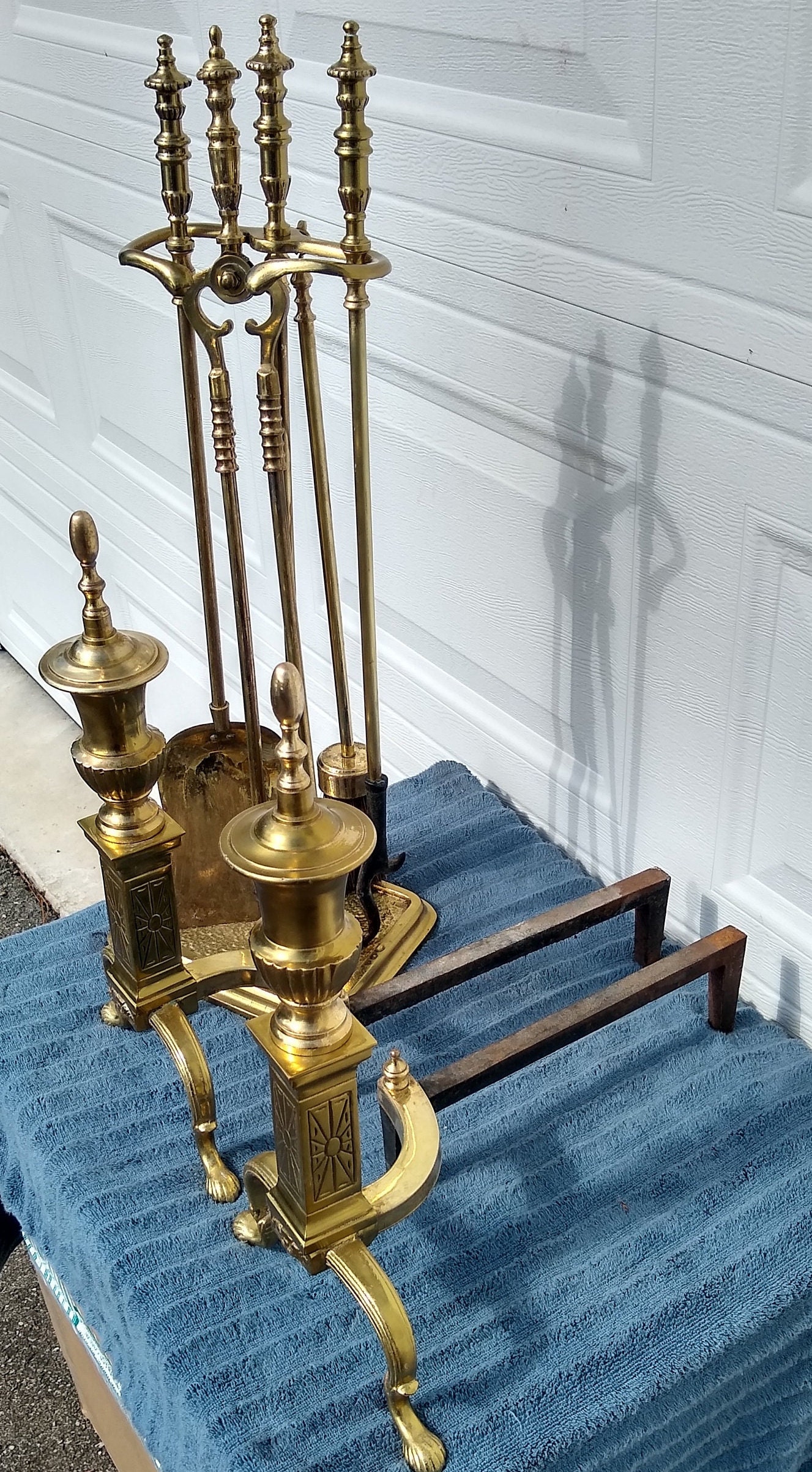 RARE Gorgeous Antique Early 1900's Solid Brass Fireplace Set With ...