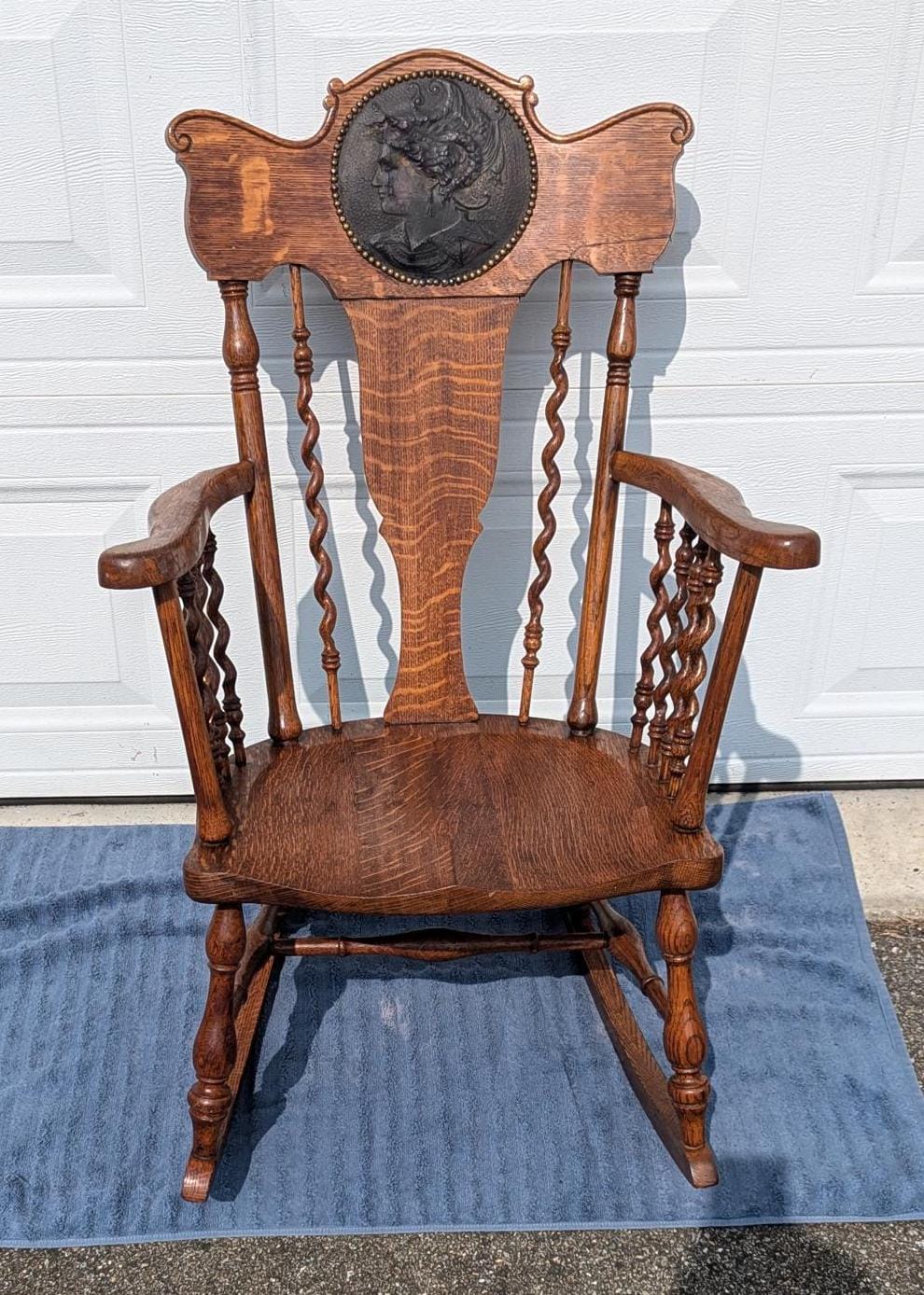 RARE Find Amazing Gorgeous Antique Hand Carved Barley Twist Ornate Leather Decoration Solid Oak Rocking Chair With Wonderful Patina Etsy