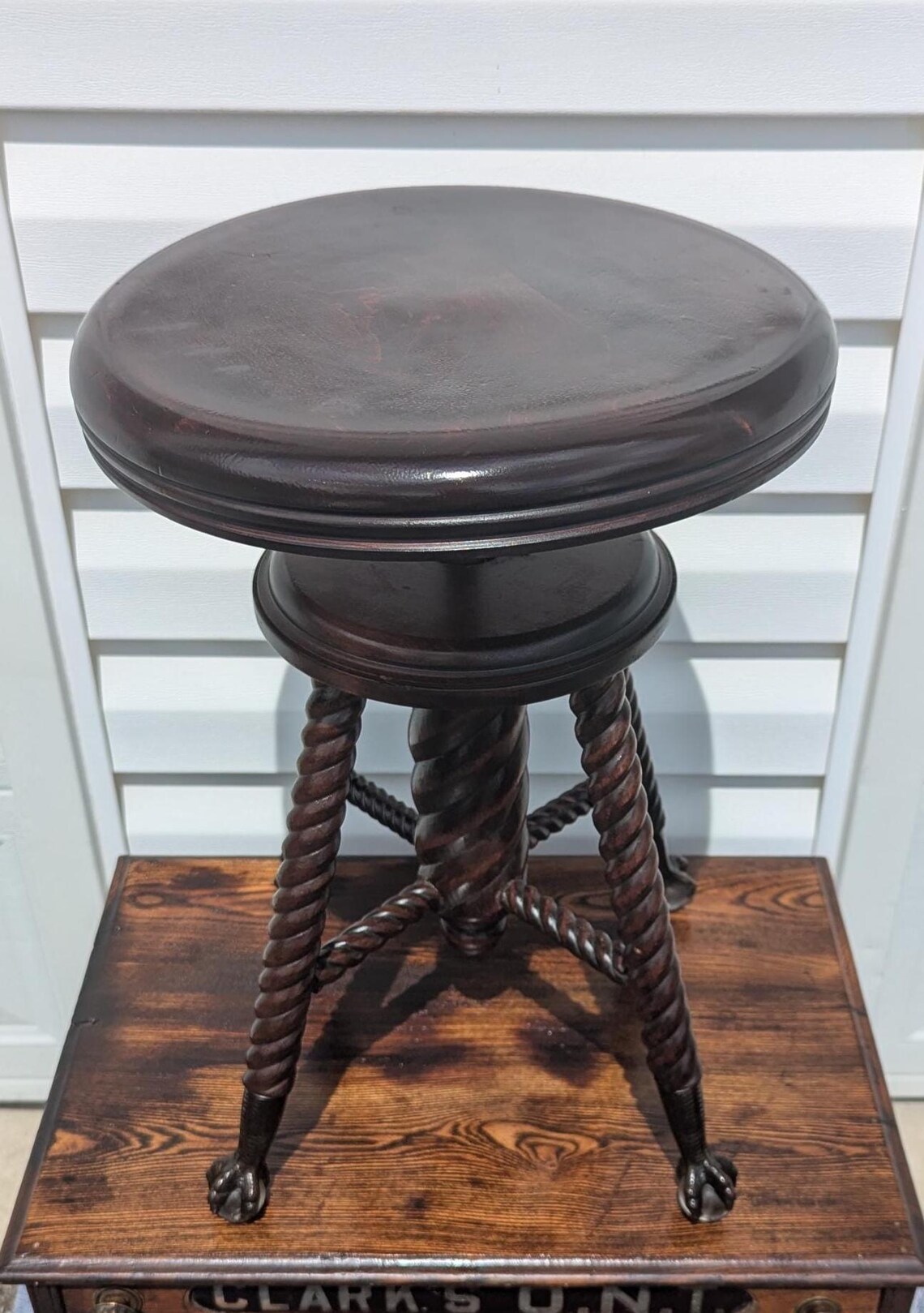 Extremely RARE! Gorgeous Antique Piano Stool Hand Turned Twisted Legs ...