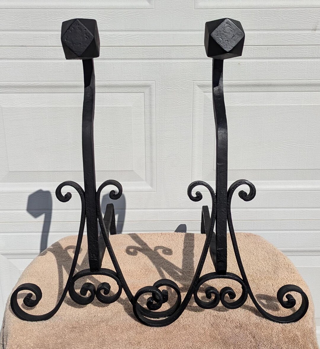 RARE! Amazing! Antique Hand Forged Wrought Iron Fireplace Andirons ...