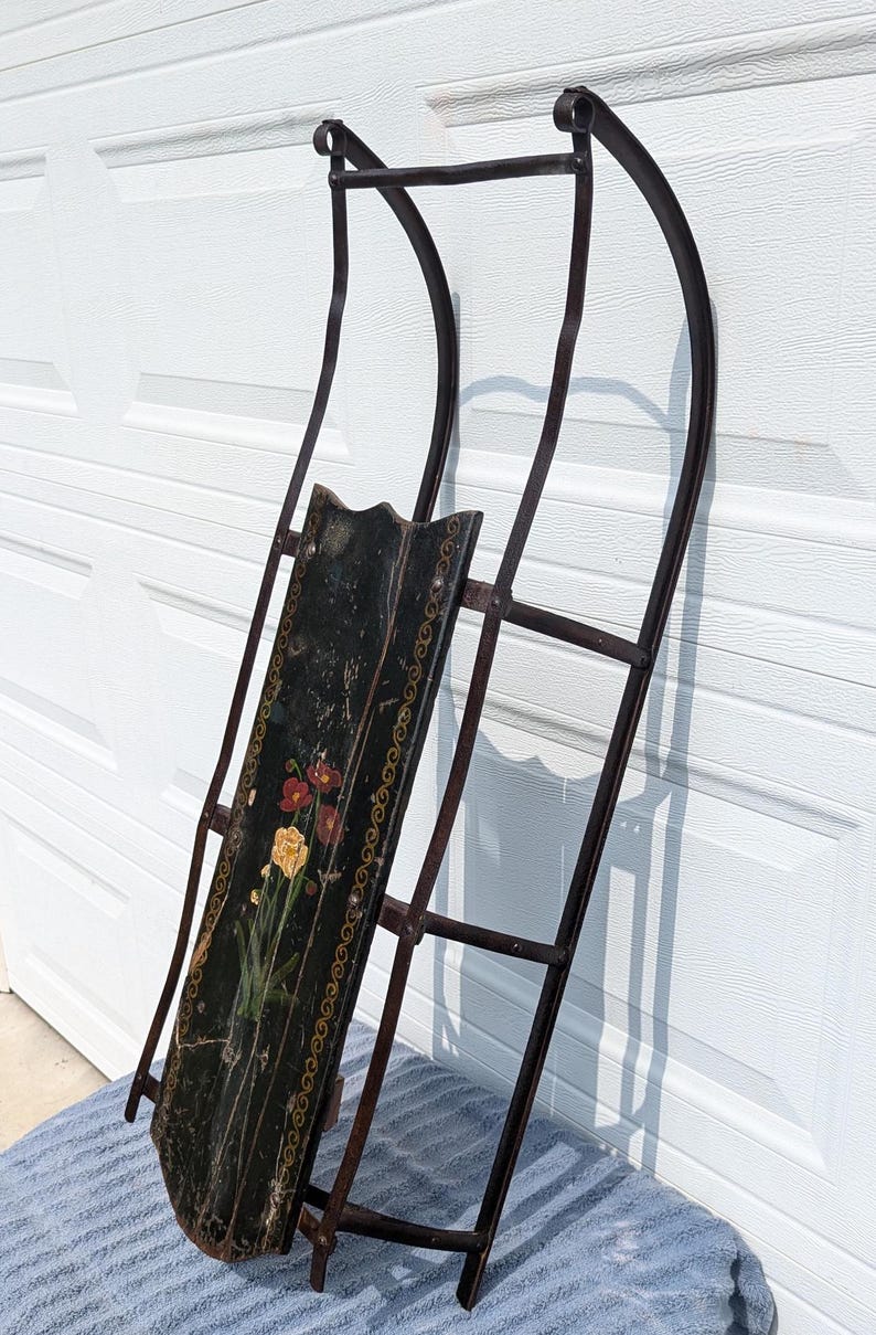 RARE! Fantastic! 1800's Victorian Hand Painted Steel Runner Sled - Etsy