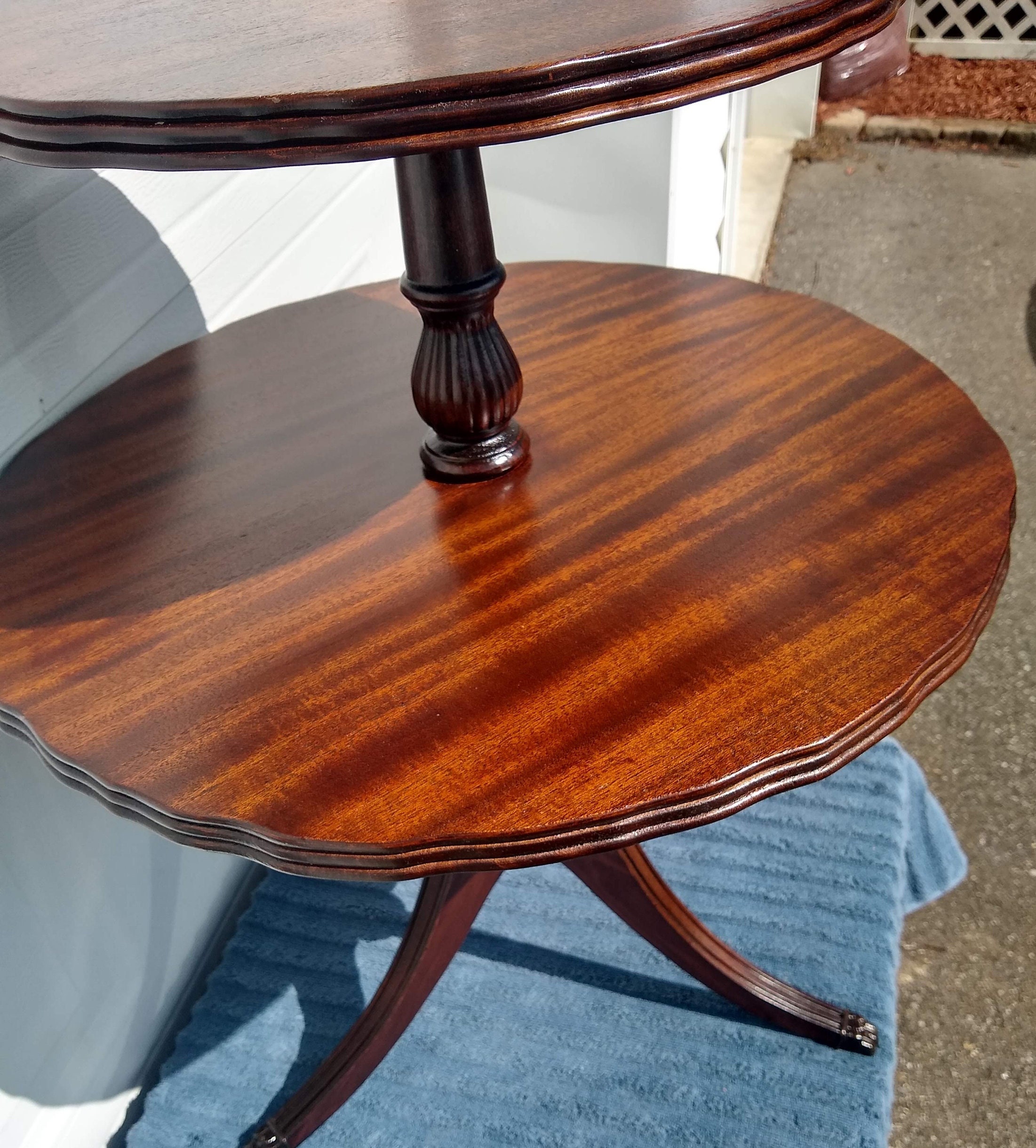 Wonderful Grain Antique Two Tier Hand Crafted Mahogany Pie Crust Table ...