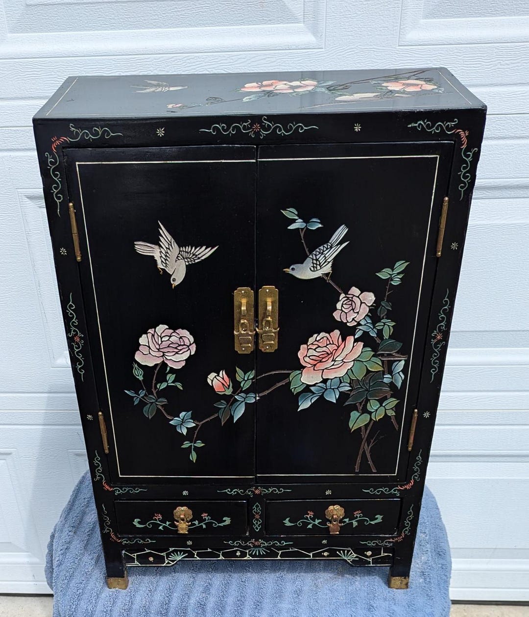RARE Find! Beautiful Vintage Asian Storage Cabinet With Black Lacquer ...