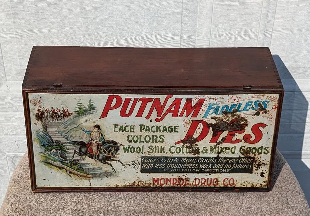 RARE! Antique Putnam Dyes Wood Storage Cabinet, Small Tabletop Cabinet ...