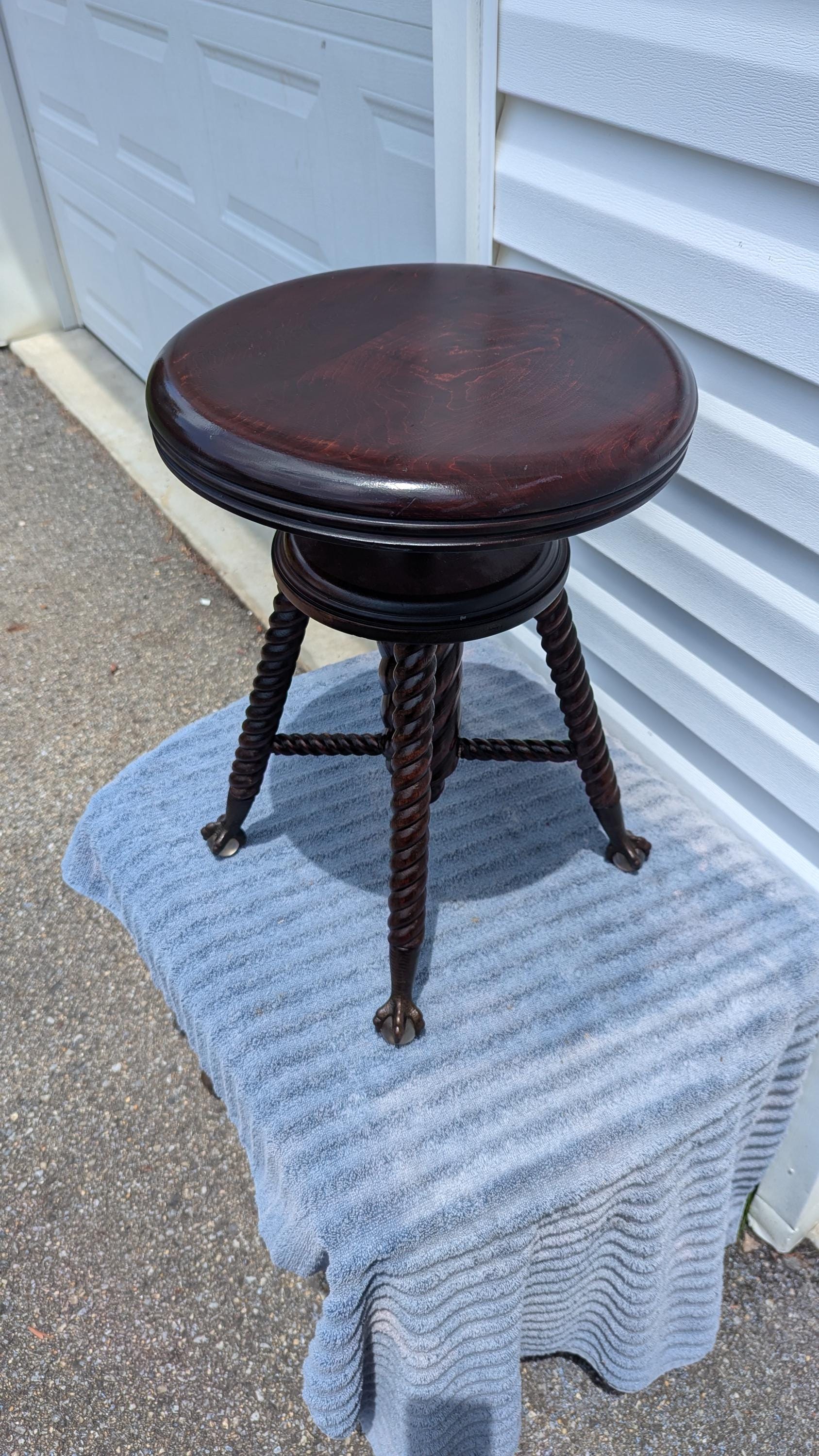 Extremely RARE! Gorgeous Antique Piano Stool Hand Turned Twisted Legs ...
