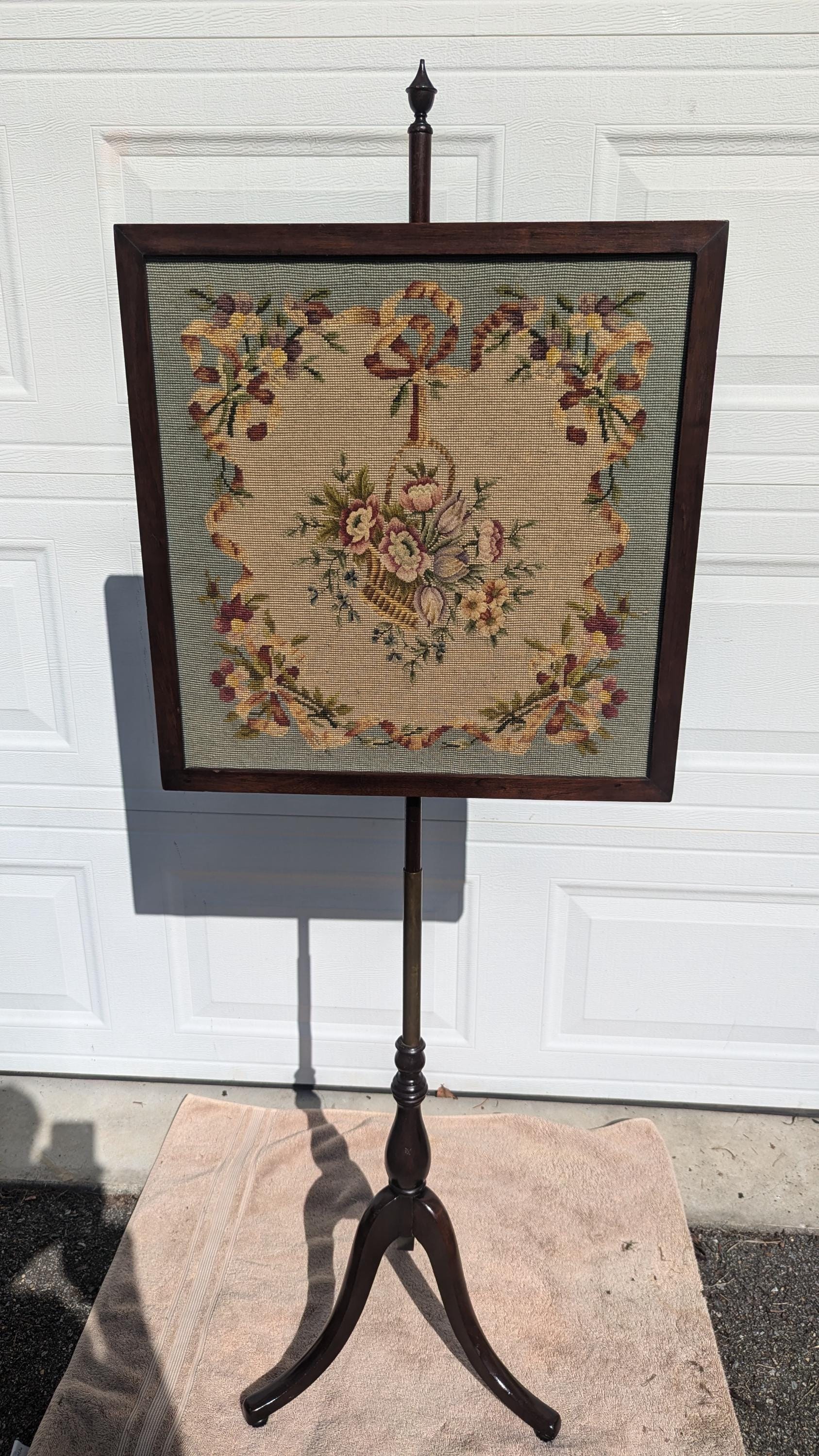 RARE Find! Gorgeous Antique Victorian Mahogany Pole Fire Screen Stand ...