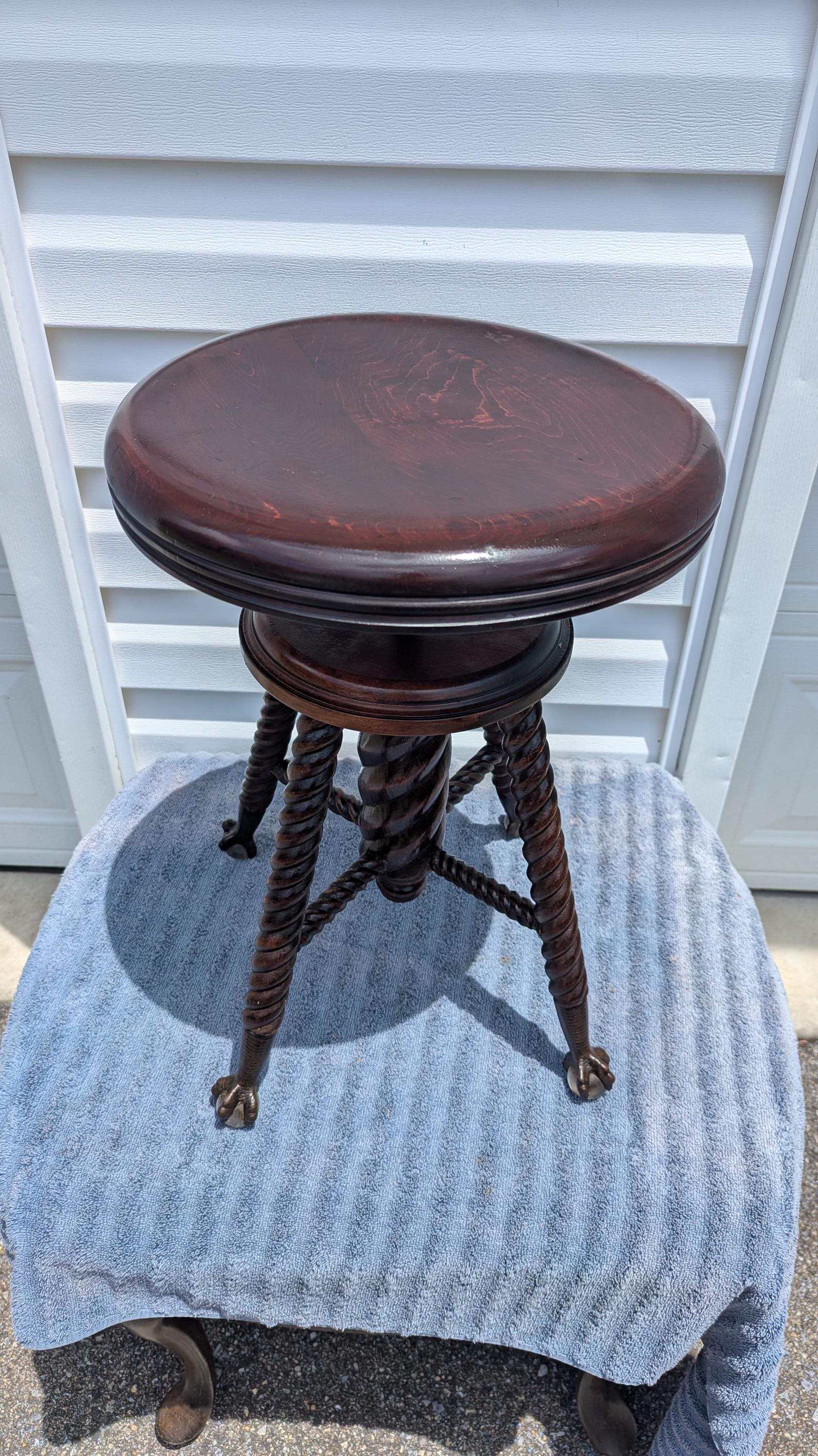 Extremely RARE! Gorgeous Antique Piano Stool Hand Turned Twisted Legs ...