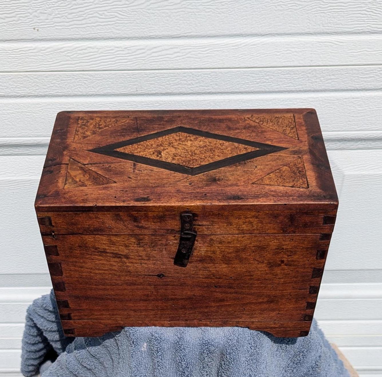 Extremely RARE Find Gorgeous Antique Hand Carved Storage Box With Gorgeous Burled Wood Inlays ...