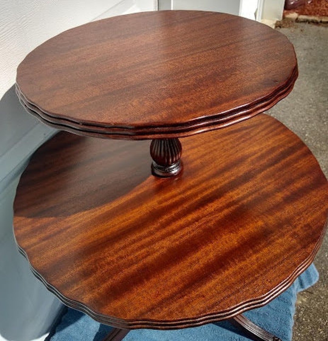Wonderful Grain Antique Two Tier Hand Crafted Mahogany Pie Crust Table ...