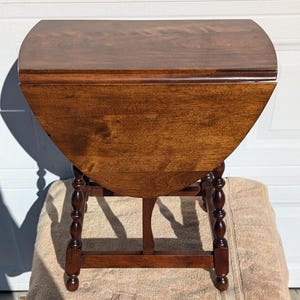 RARE Find! Gorgeous Antique Hand Carved Colonial Drop Leaf Table With Hand Turned Spindles ...