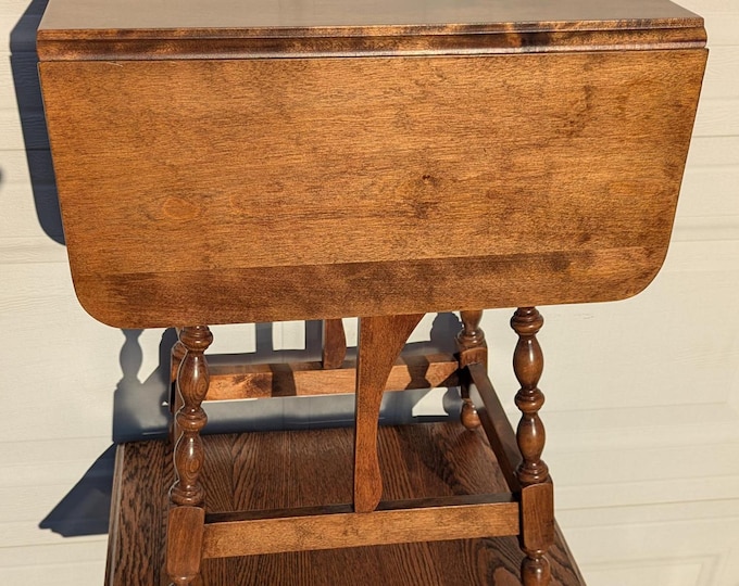 RARE Find! Solid Hard Rock Maple Colonial Style Drop Leaf Accent Cinnamon Finish End Table ...