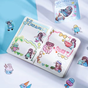 Pastel Kawaii Girls, Cute Stickers, Bubble Tea Stickers, Kawaii Girl ...