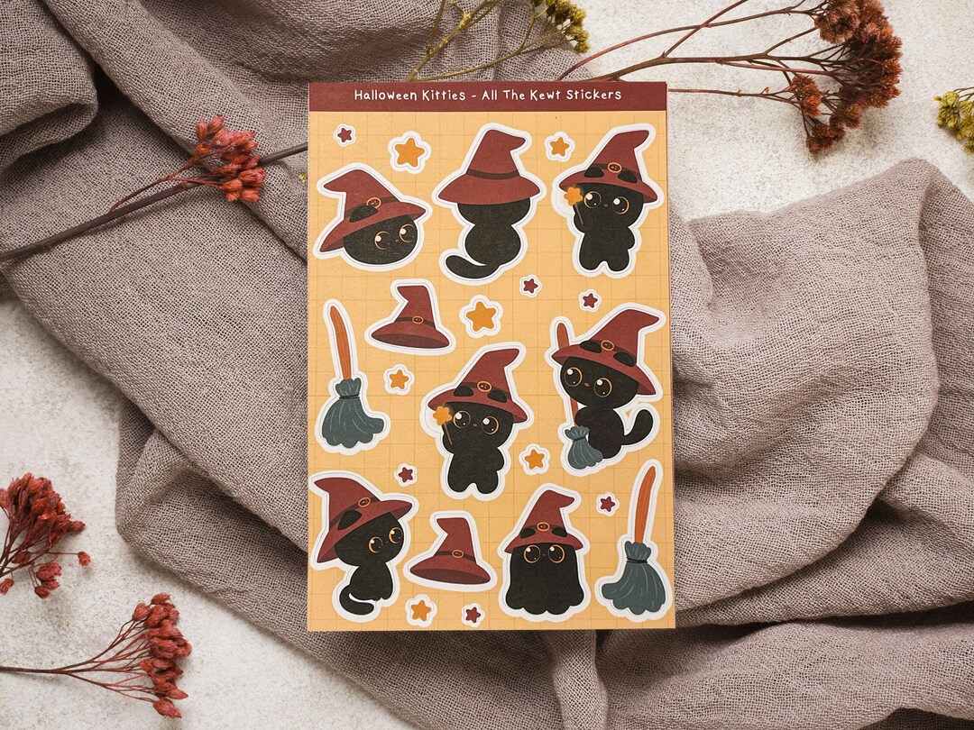 Halloween Kawaii Kitty Sticker Sheets Cute Witch Black Cat Etsy