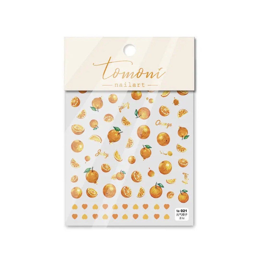 Kawaii Nail Decals, Orange Nail Stickers, Fruit Nail Decal, Cute ...