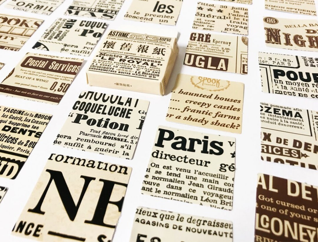 45 Pieces Vintage Newspaper Stickers, Black, White and Brown Stickers ...