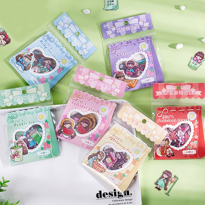 Pastel Kawaii Girls, Cute Stickers, Bubble Tea Stickers, Kawaii Girl ...