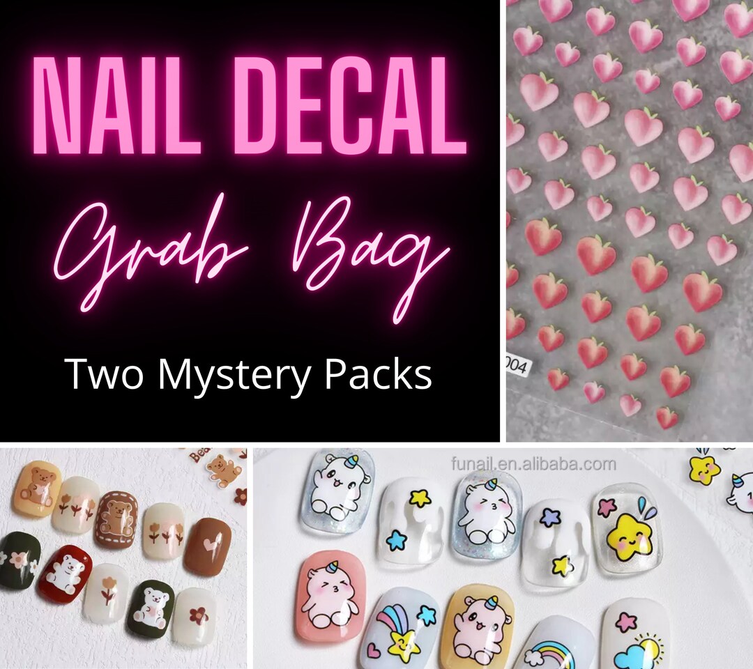 Mystery Kawaii Nail Decals, Nail Decal Grab Bag, Nail Decals Mystery ...