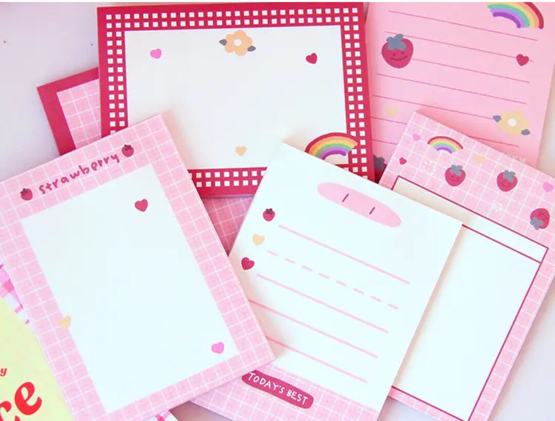 50 Sheet Strawberry Memo Pad, Kawaii Strawberry Stationary, Cute Notes ...