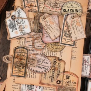 40 Vintage Stickers, Box of Stickers, Twine. Paper Stickers, Burned ...
