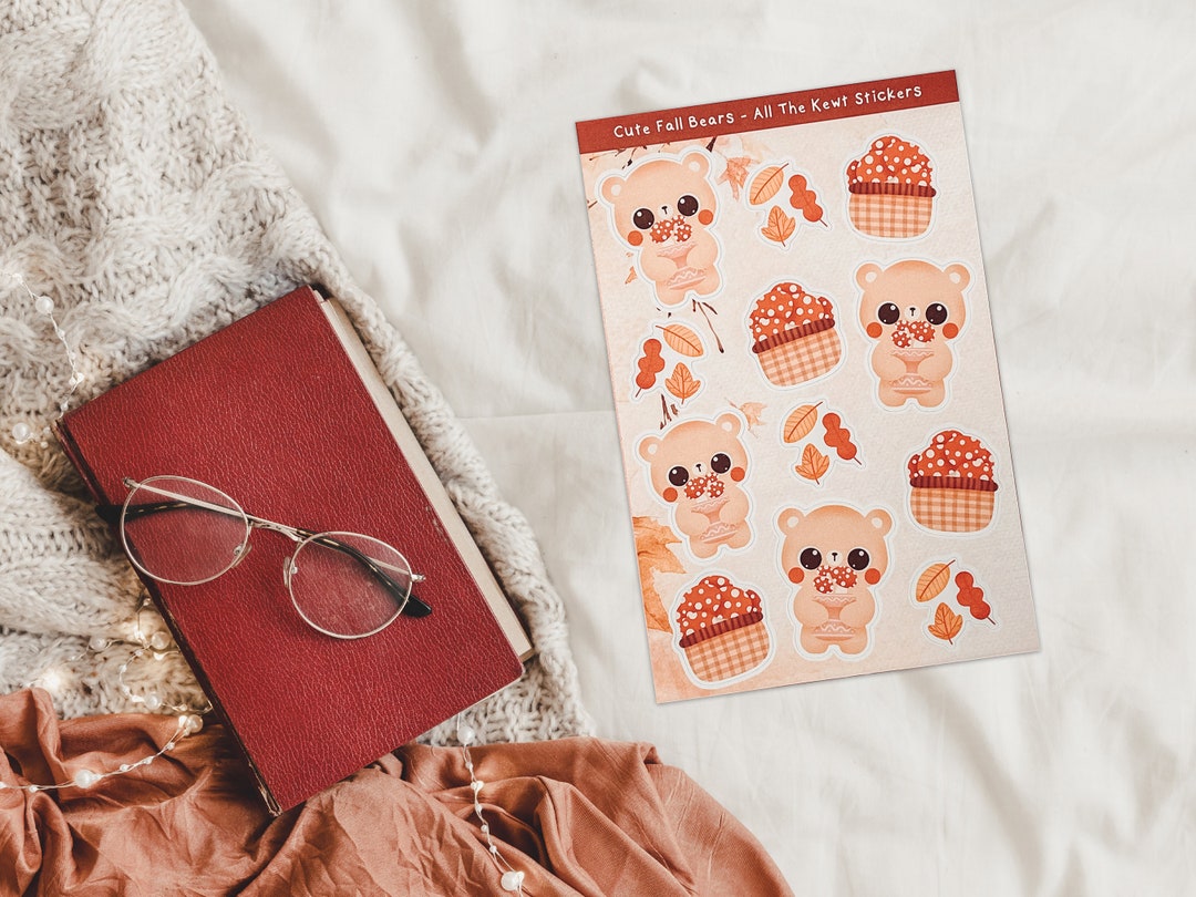 Fall Bears Kawaii Sticker Sheets, Cute Bears and Mushroom Stickers ...