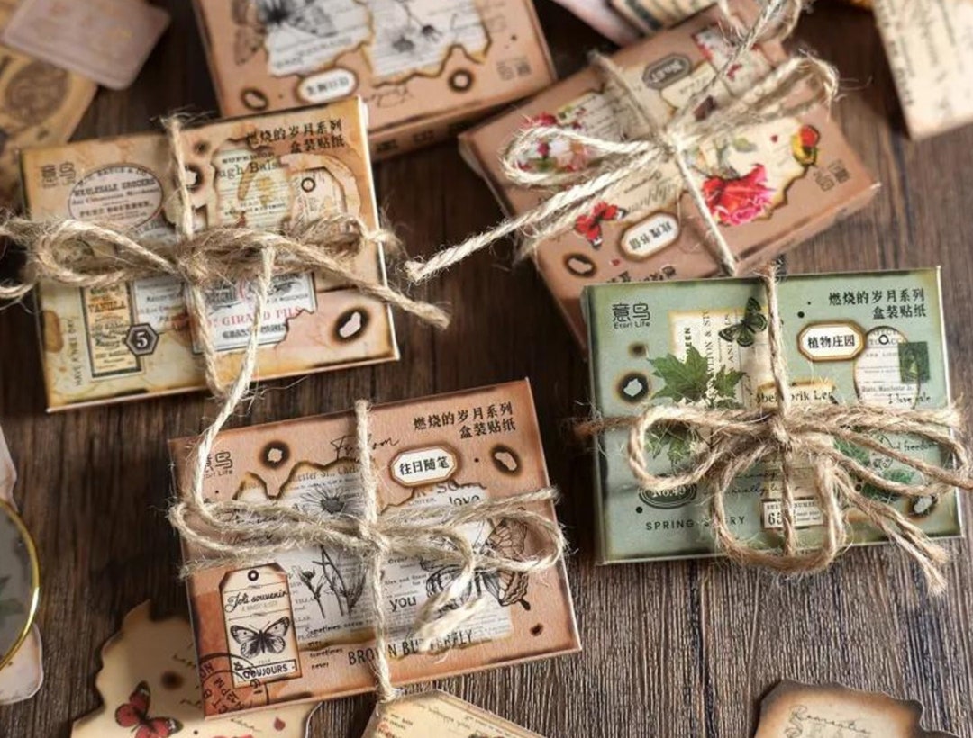 40 Vintage Stickers, Box of Stickers, Twine. Paper Stickers, Burned ...