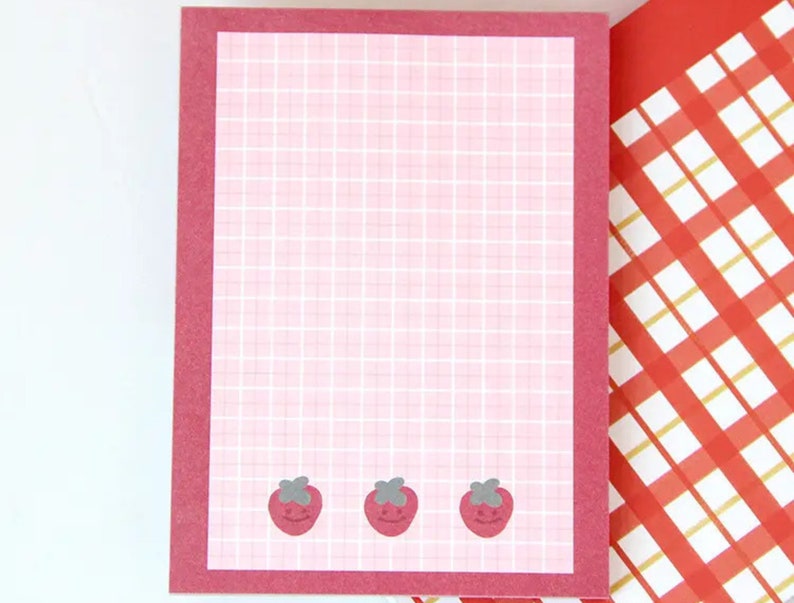 50 Sheet Strawberry Memo Pad, Kawaii Strawberry Stationary, Cute Notes ...