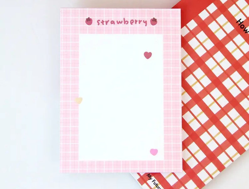 50 Sheet Strawberry Memo Pad, Kawaii Strawberry Stationary, Cute Notes ...
