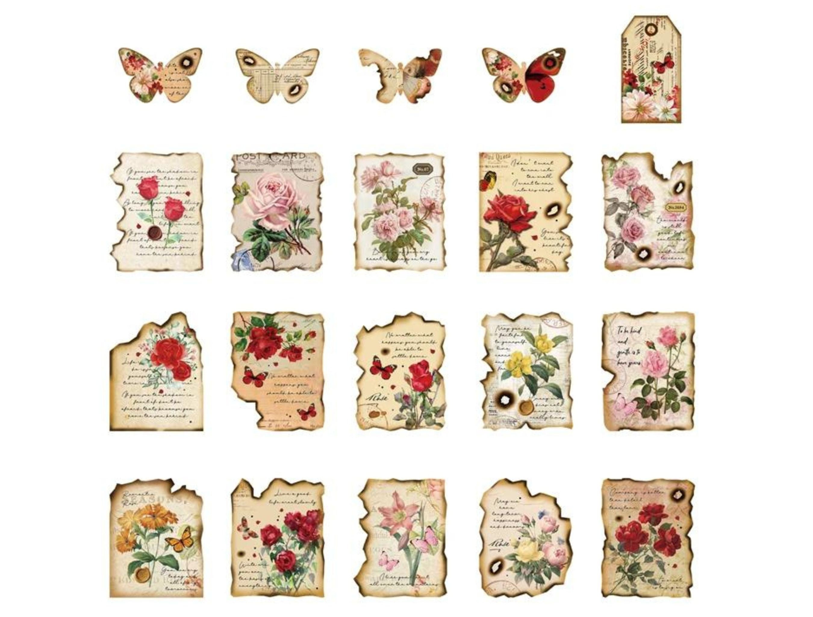 40 Vintage Stickers, Box of Stickers, Twine. Paper Stickers, Burned ...