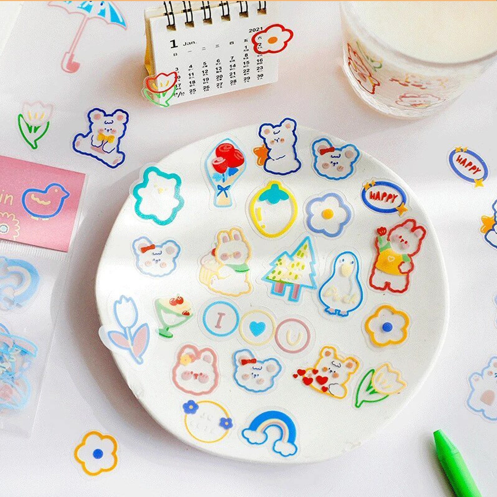 Cute Stickers Clear Kawaii Stickers Bunnies & Bears Outline | Etsy