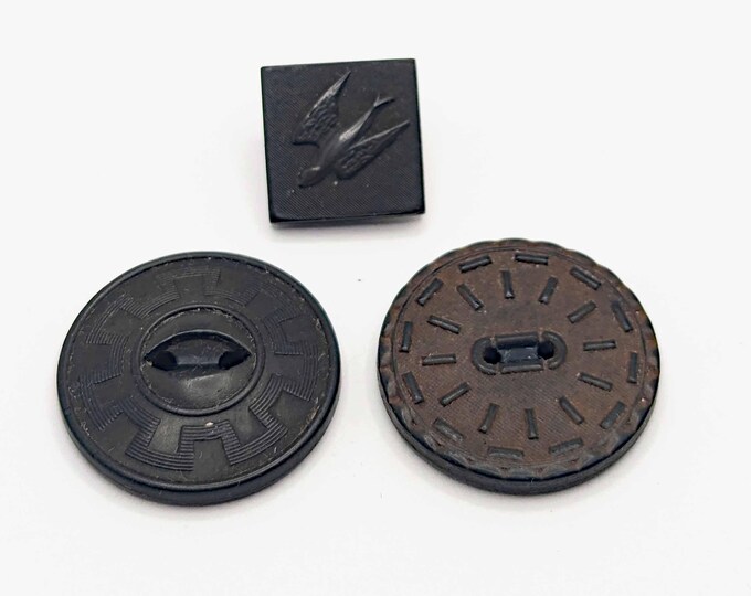 Three Antique Goodyear Rubber Buttons - Swallow, Greek Key, Spoke - Etsy