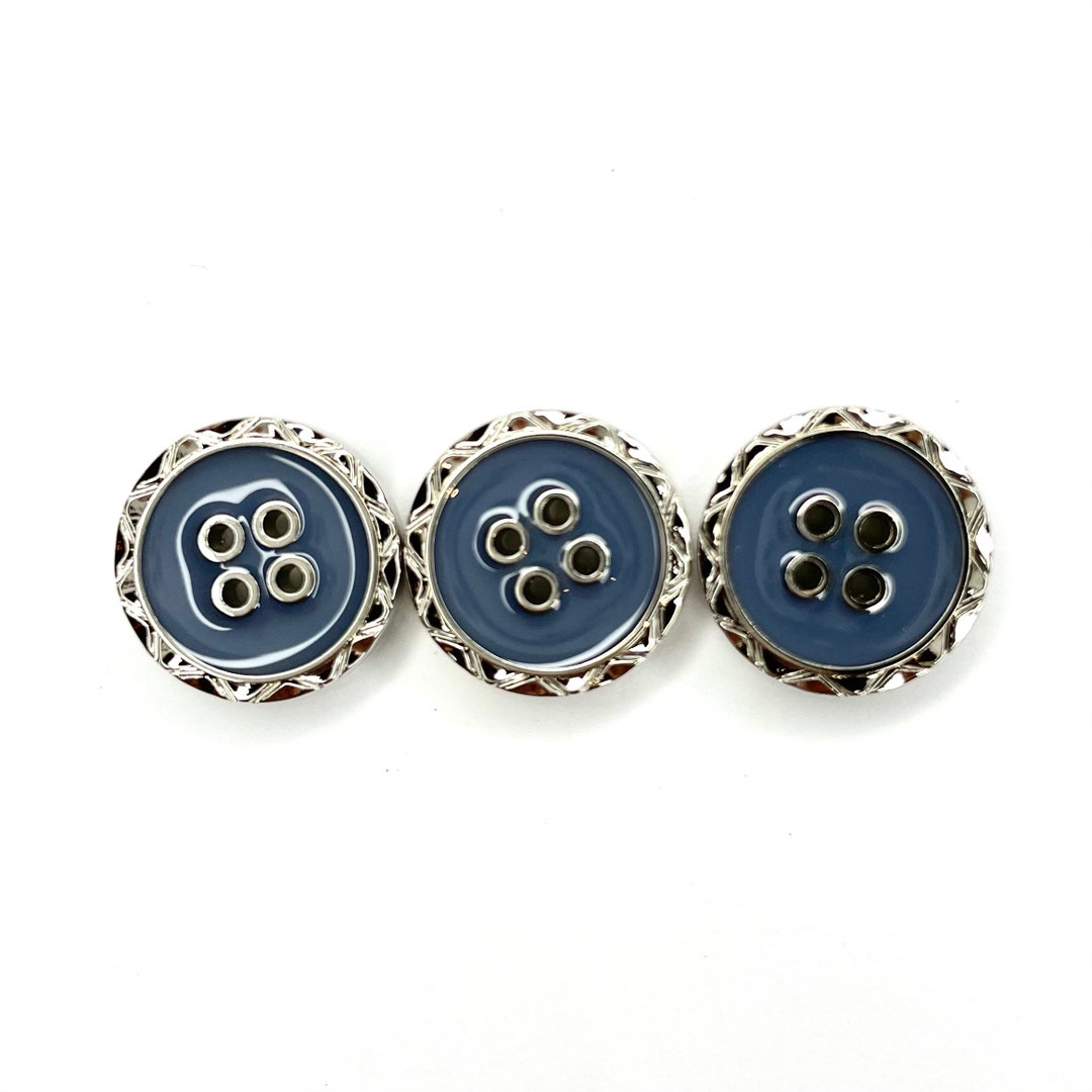 16MM - 3 Denim Blue Buttons for Knitting and Sewing - 4hole Buttons ...