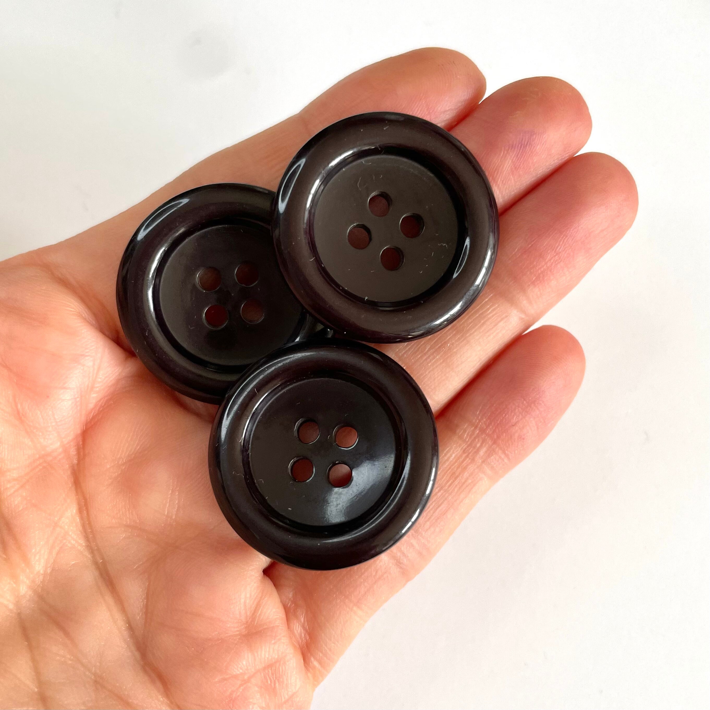31MM - 3 Vintage Big Brown Buttons - 4hole Buttons With Wide Rim - Etsy