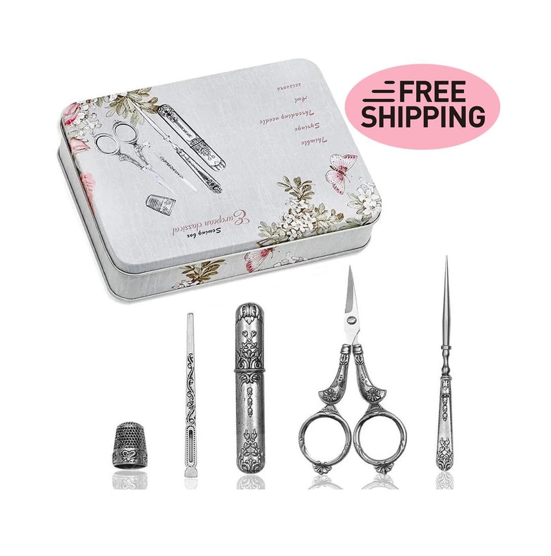 Vintage Sewing Kit Gift Set: Victorian Embroidery Tools in Tin Case ...