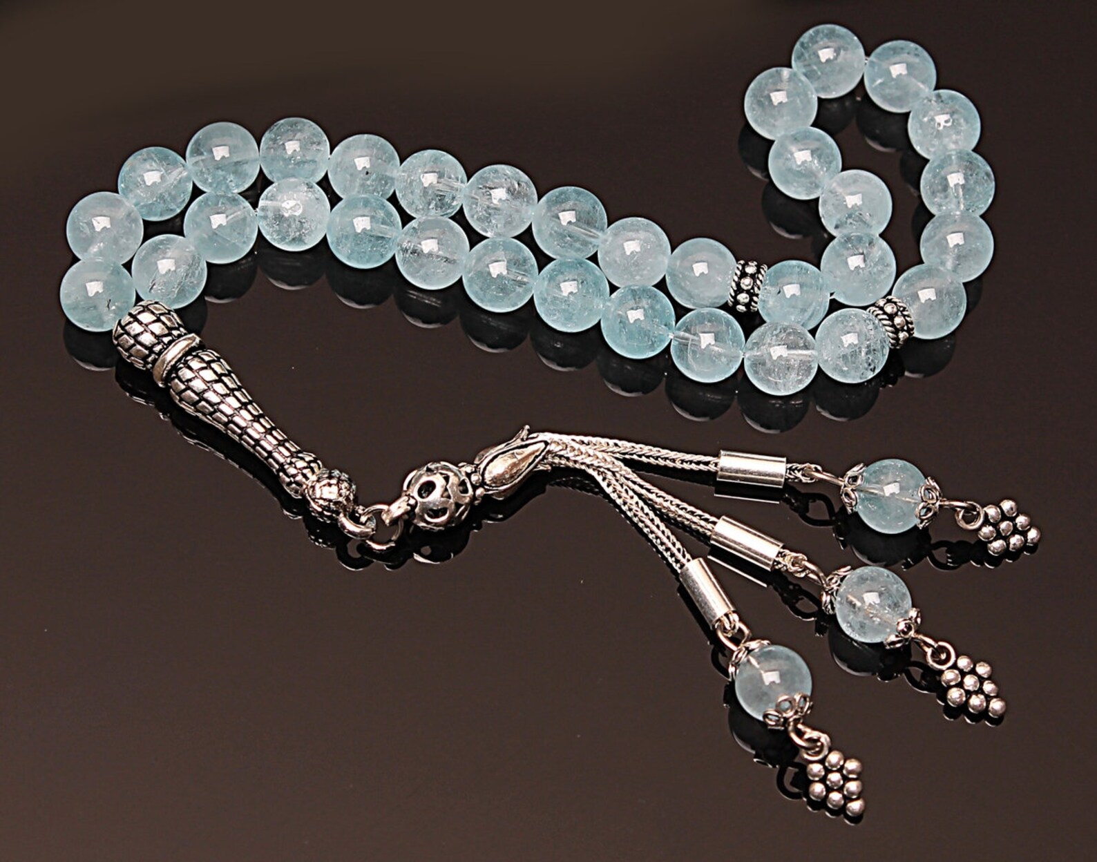 REAL Blue Topaz , Islamic Prayer 33 Beads, Tasbih, Tesbih, Misbaha ...