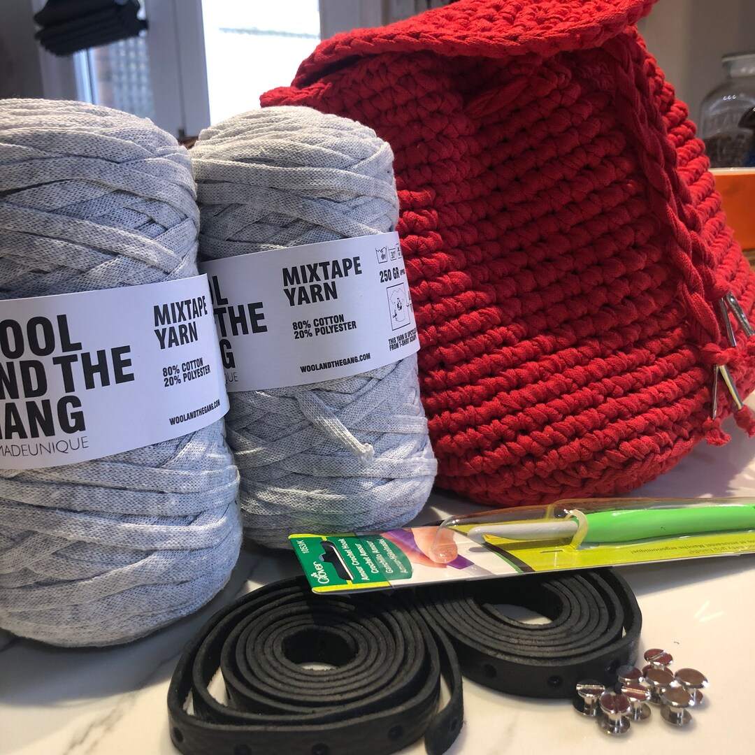 DIY Knapsack Crochet Kit With Cotton Blend Yarn, Soft Leather Straps ...