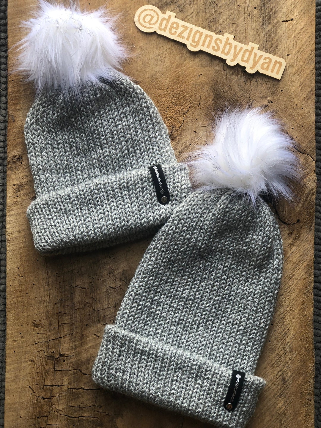 Mommy and Me Hats, Light Grey Hats, Double Layer Beanie, Double Knit Hat, Double Layer Hat ...