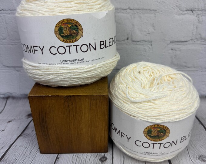 Lion Brand Comfy Cotton Blend in Cream is Sport Weight Cotton Polyester ...