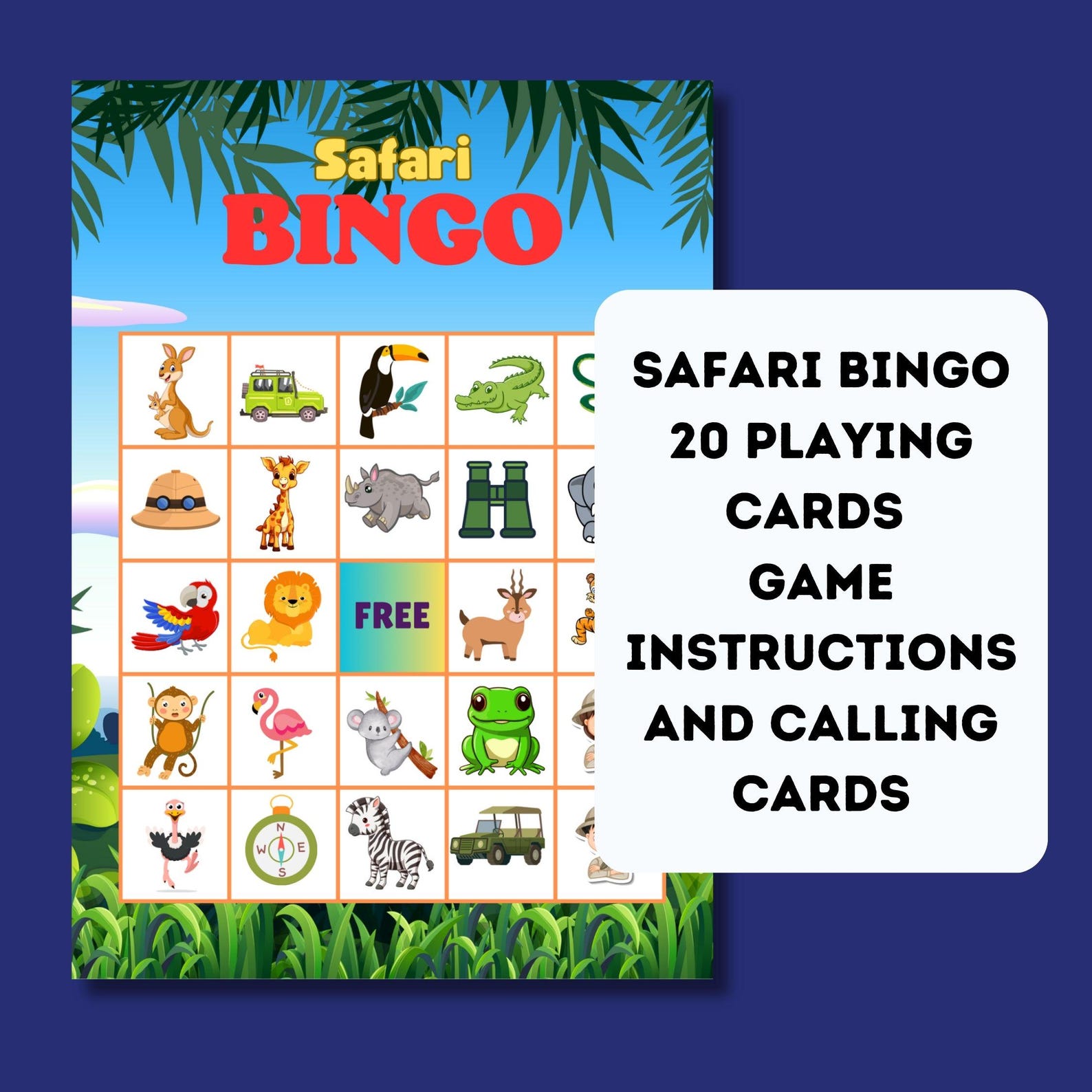 Safari Bingo for Kids PRINTABLE Game 20 Safari Bingo Cards Kids Game ...