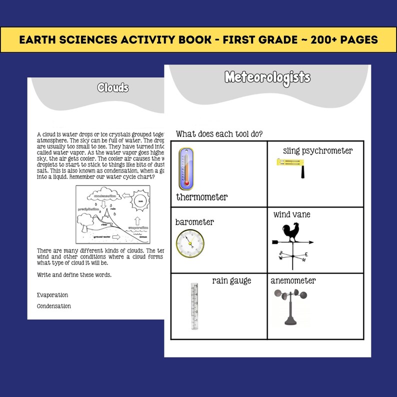 First Grade Science PRINTABLE Activity Book Earth Sciences Lifecycles ...