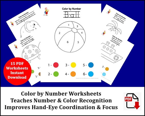 Color by Number Worksheets Learn Numbers Learn Colors - Etsy