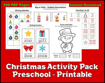 Christmas Cut and Paste Coloring Pages Fine Motor Skills - Etsy