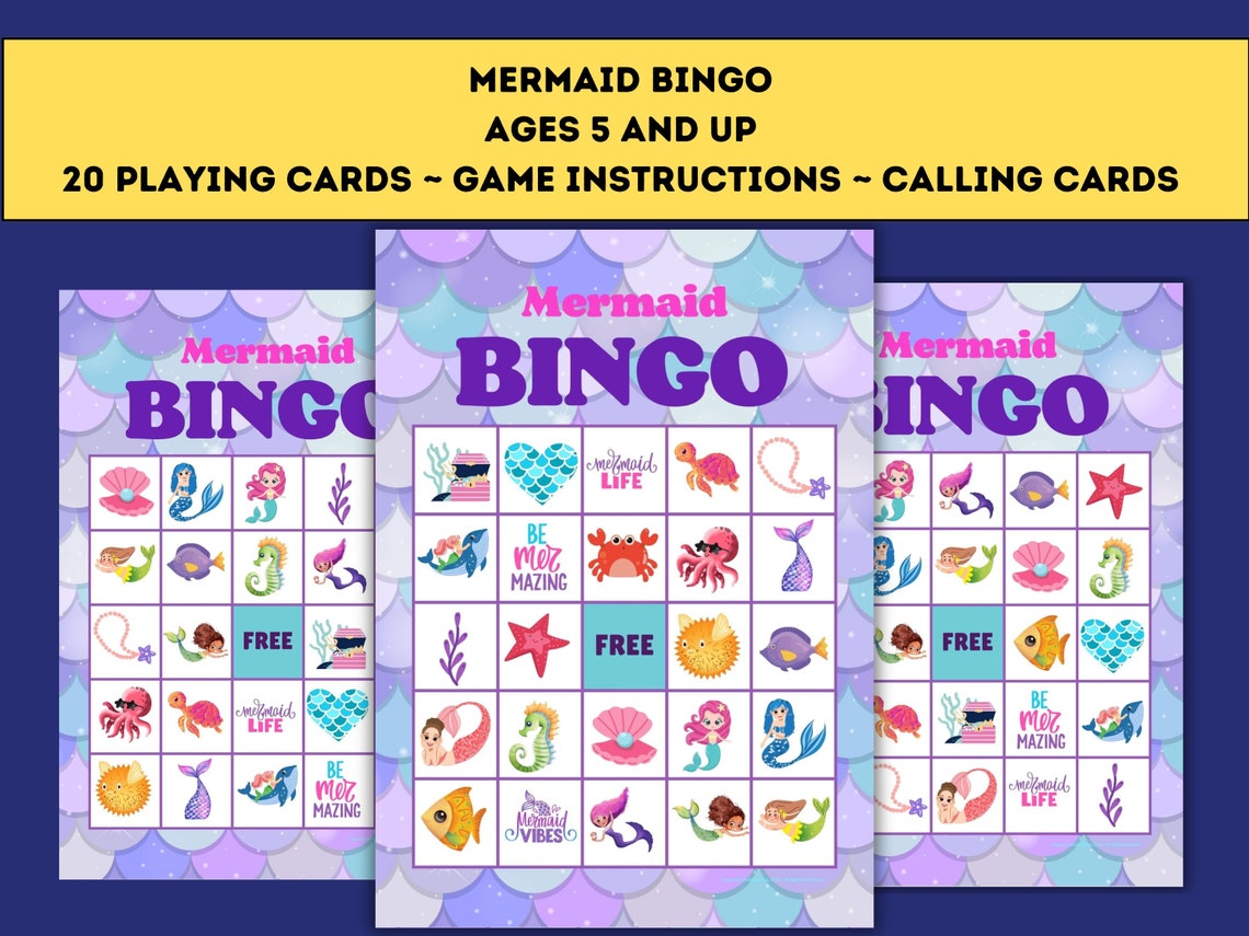 Mermaid Bingo for Kids PRINTABLE Game 20 Mermaid Bingo Cards Kids Game ...